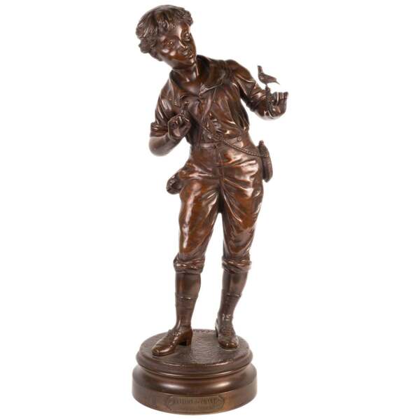 19th Century Bronze Statue Of Young Boy, Entitled 'Lesson In Song' By E ...