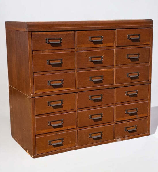 Large Edwardian Floor Standing Oak Filing Drawers. Cabinet Splits In ...
