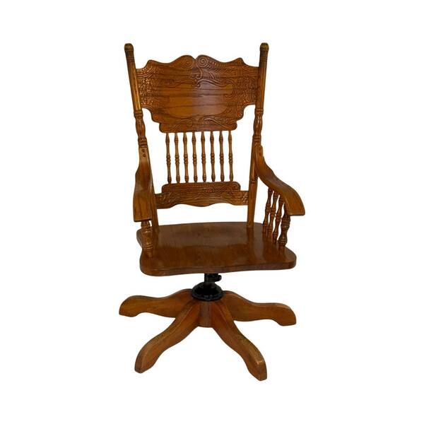 Vintage Solid Oak Rotating Desk Chair With Turned Colums And Hand ...