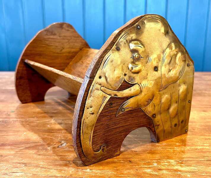 Antique Oak Elephant Liberty Book Trough Case Holder Ends Storage Desk ...