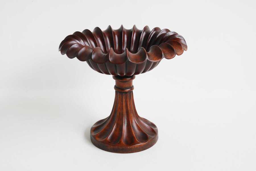 Antique English Treenware Tazza – Hand Carved Wooden Pedestal Bowl With ...