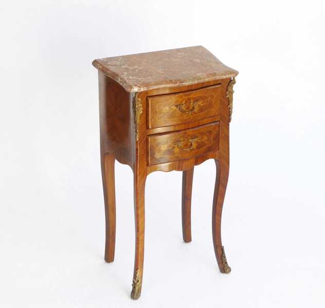 Antique Louis XV Style Side Table With Brown Marble Top, Small Chest ...