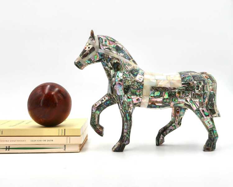 Large Mexican Horse Sculpture Inlaid With Mother Of Peal Abalone Shell ...