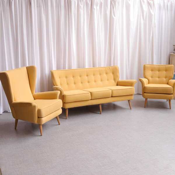 Vintage Mid Century Howard Keith 3 Piece Suite Sofa Armchairs Wingback ...
