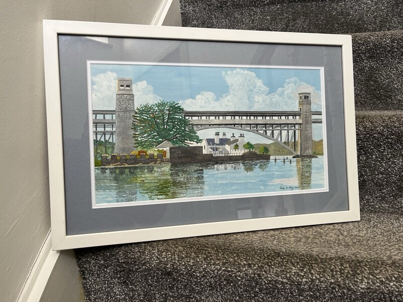 Original Framed Watercolour Painting Britannia Bridge Menai Straits ...