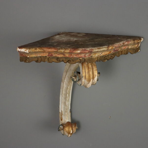 Antique Console Carved Wood Fake Marble Italy XVIII Century | Vinterior