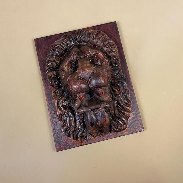 Wooden Hand Carved Lion Head Display Ornament Big Cat Hand Carved Brown ...