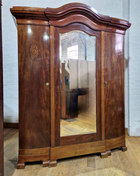 Antique Continental Inlaid Arched Top Triple Door Wardrobe Armoire By ...
