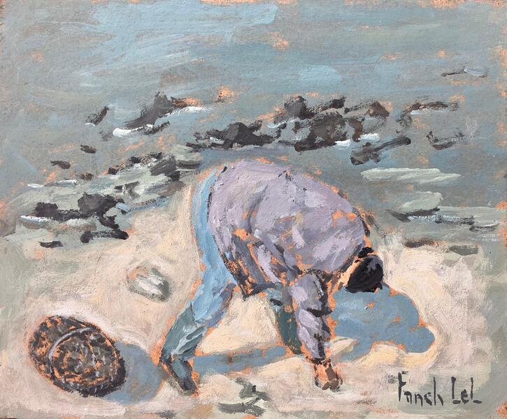 Fanch Lelle Pêcheur à Pied French Coastal Figure Painting Of Shoreline ...