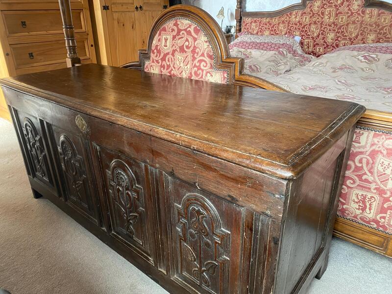17th Century Antique Oak Four Panel Coffer, Trunk, Mule Chest, Dowry ...