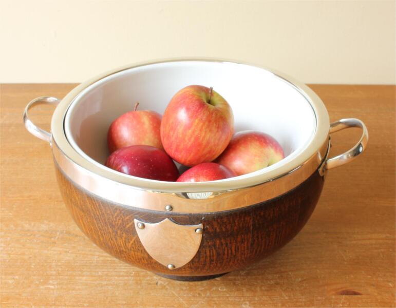English Oak & Silver Plate Fruit / Salad / Nut Trophy Bowl & Liner ...