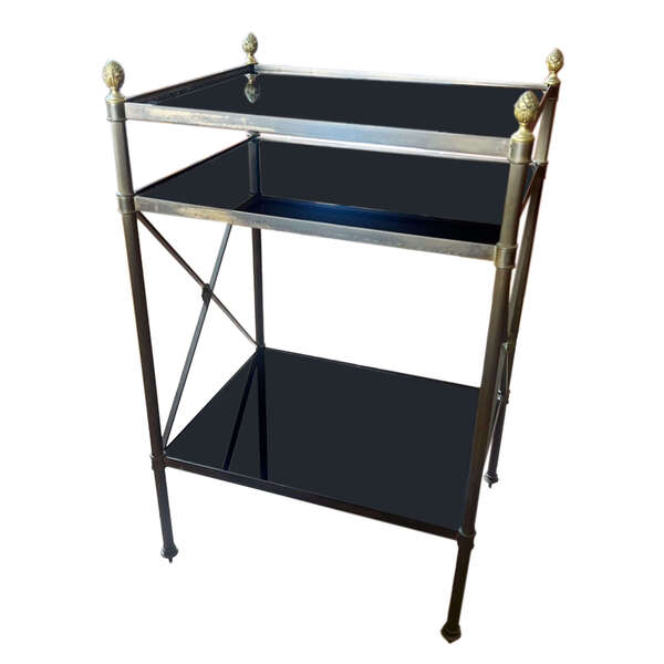 Single French Midcentury Three Tier Table With Black Glass | Vinterior