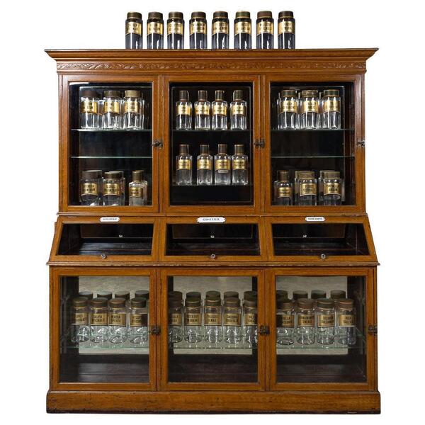 Antique 20th Century French Scumbled Pine & Glass Pharmacy Cabinet C ...
