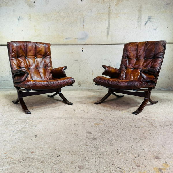 Pair Of Vintage 1970s Scandinavian Tan Leather Bentwood Chairs #A642 ...
