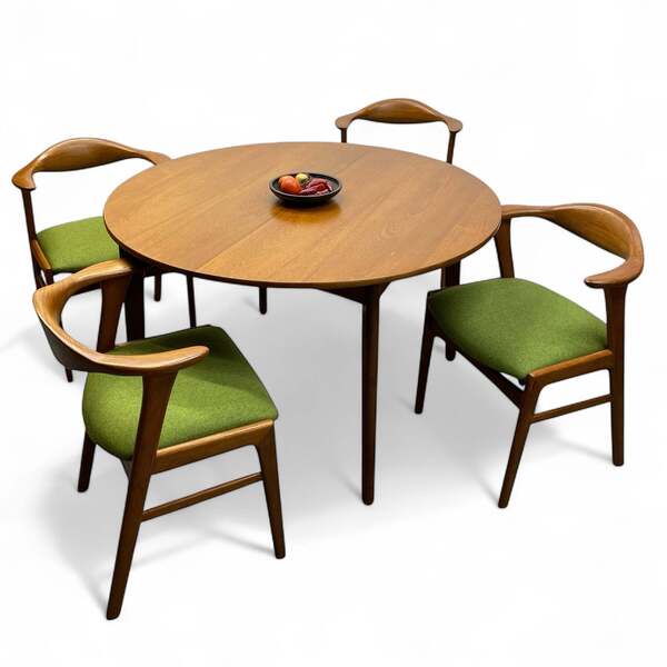 Midcentury Danish Dining Set Erik Kirkegaard Model 49 & Danish Dining Table Circular Extendable ...