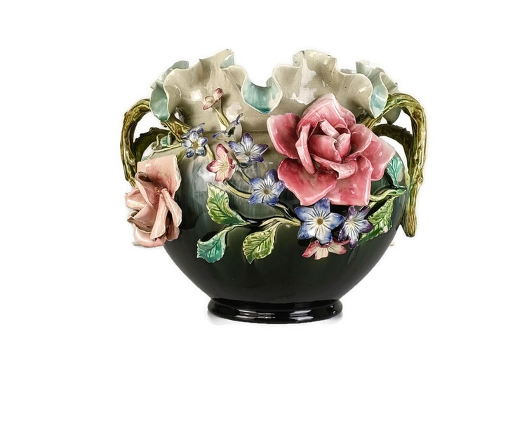 Planter Cache Pot French Pottery Faience Majolica Flowers Art Deco ...