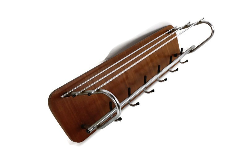 Vintage Mid Century Chrome Wood Coat Hat Rack Railroad Pop Art ...