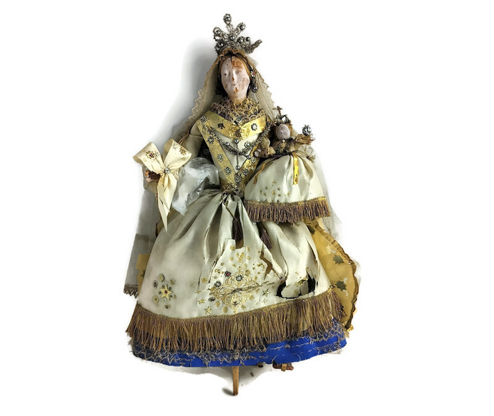 Antique Extremely Rare Stake Madonna Flanders Hand Made Wax Paper Doll ...