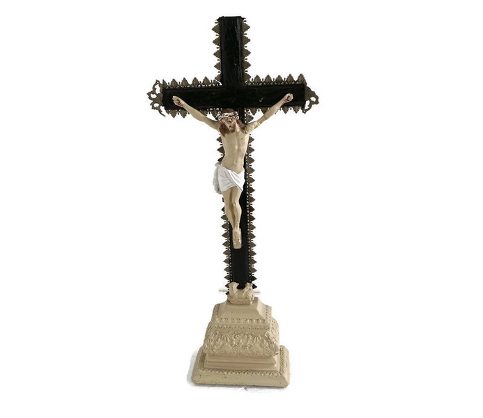 Large Standing Crucifix Table Cross Antique, Ormulu Wood Lamb Of God ...
