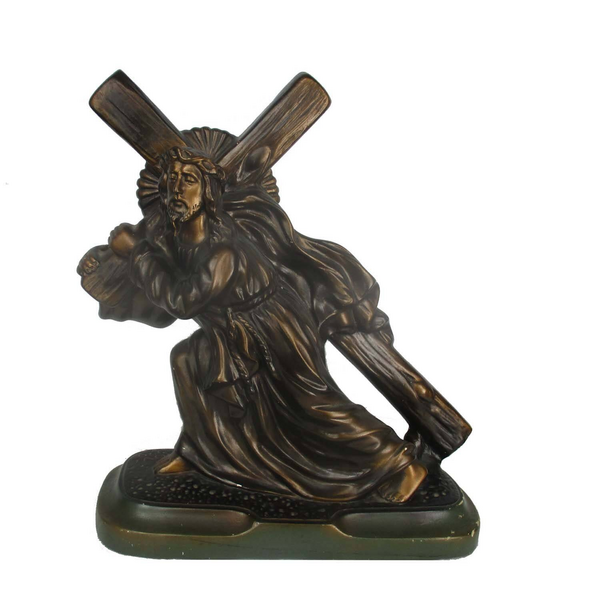 Large Plaster Antique Jesus Christ Statue Carrying Cross Crucifix ...