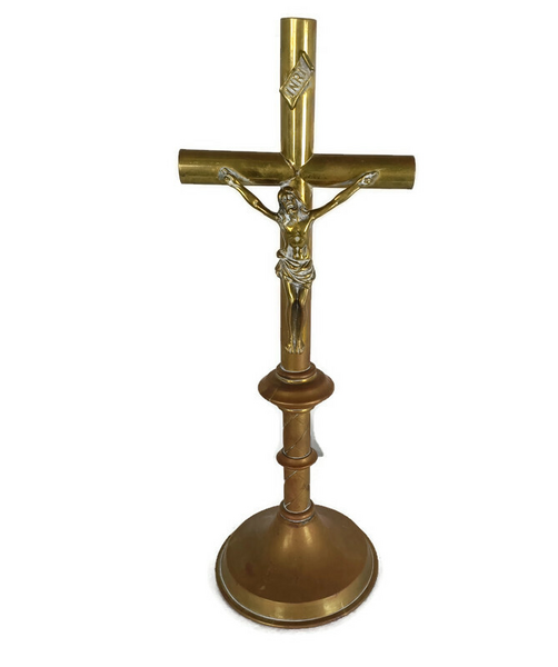 Large Ornate Brass Modernist Standing Crucifix Cross Corpus Christi ...