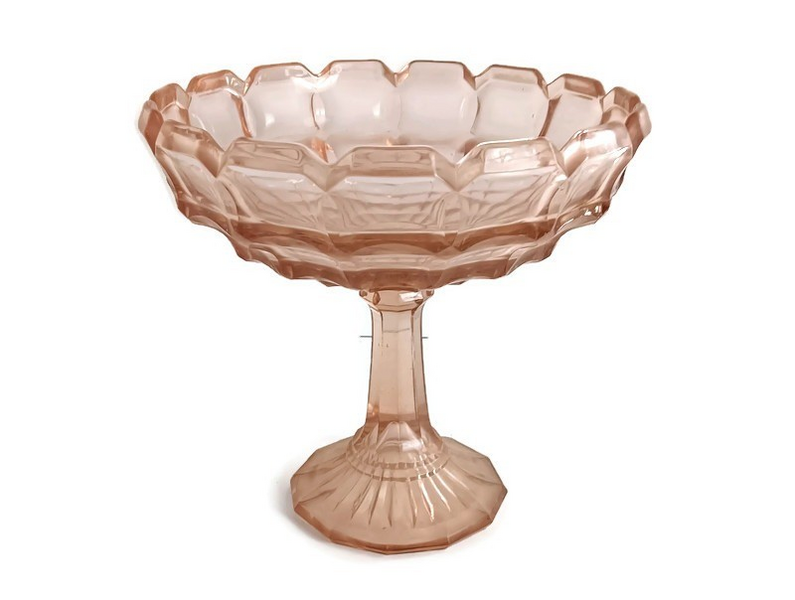 Pink Depression Glass Cake Stand Tray Centerpiece Antique Art Deco ...