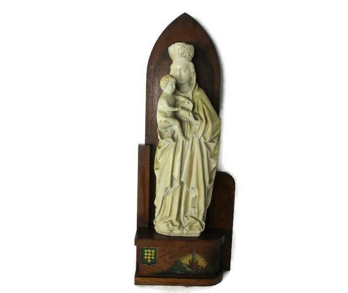 Hand Painted Chapel Niche Madonna Virgin Mary Infant Child Statue ...