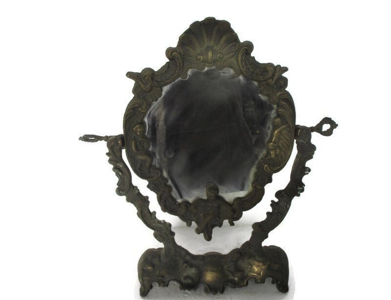 Rococo Ornate Brass Standing Adjustable Swivel Makeup Vanity Mirror ...