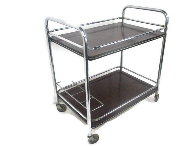 Bar Cocktail Tea Entertainment Cart Trolley Kitchen Island Veneer Retro ...