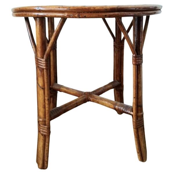 Round Natural Wicker Side Table From The 1950s | Vinterior