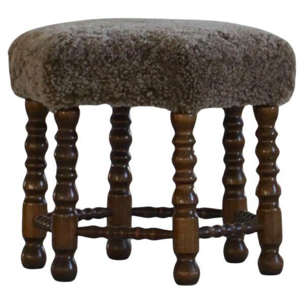 A Hexagon Stool In Oak, Reupholstered In Lambswool, Danish Cabinetmaker ...