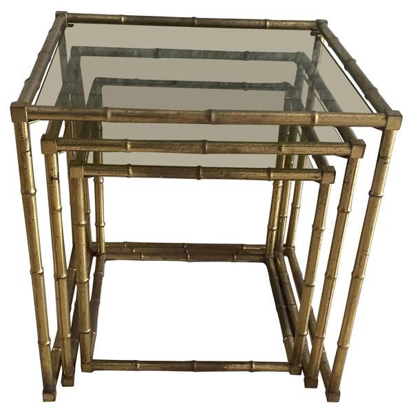 Set Of 3 Interlocking Tables Made Of Brass Worked In The Shape Of ...
