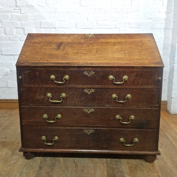 Antique Large Rustic Solid Wood Oak Bureau Writing Desk With Drawers ...