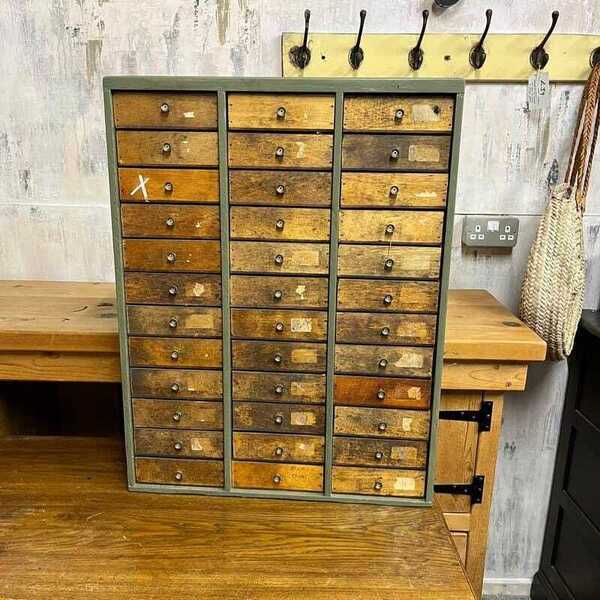 Vintage Handmade Engineers Drawers Plywood 36 Drawers Painted Green ...