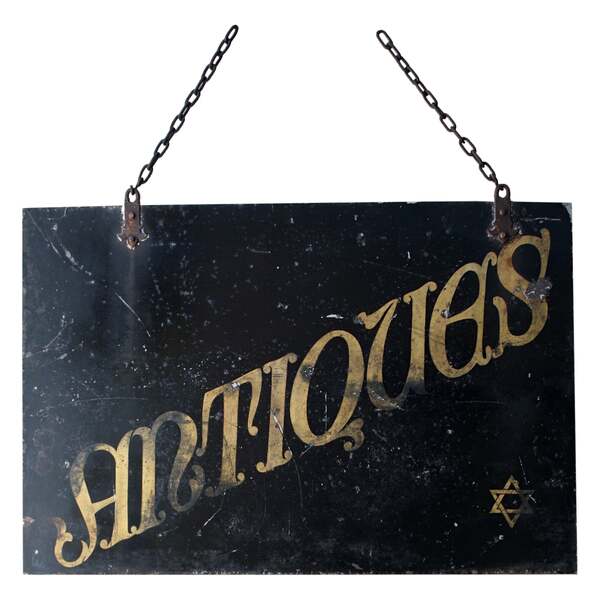 Antique Early 20th C Hanging Trade Shop Sign "Antiques" Star Of David ...
