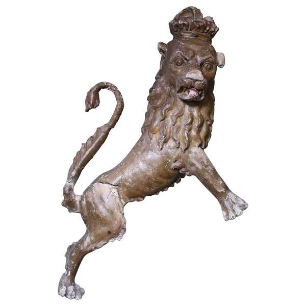 Huge 18th Century Heraldic Armorial Plaster Gesso Gilt Lion | Vinterior
