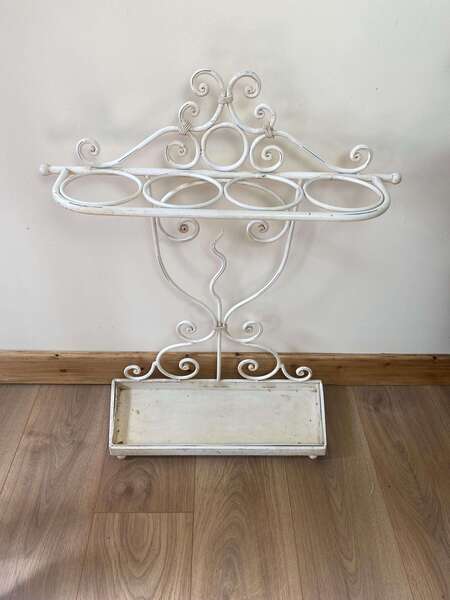 Vintage Wrought Iron Umbrella Stand With Drip Tray Or Triple Plant Pot ...