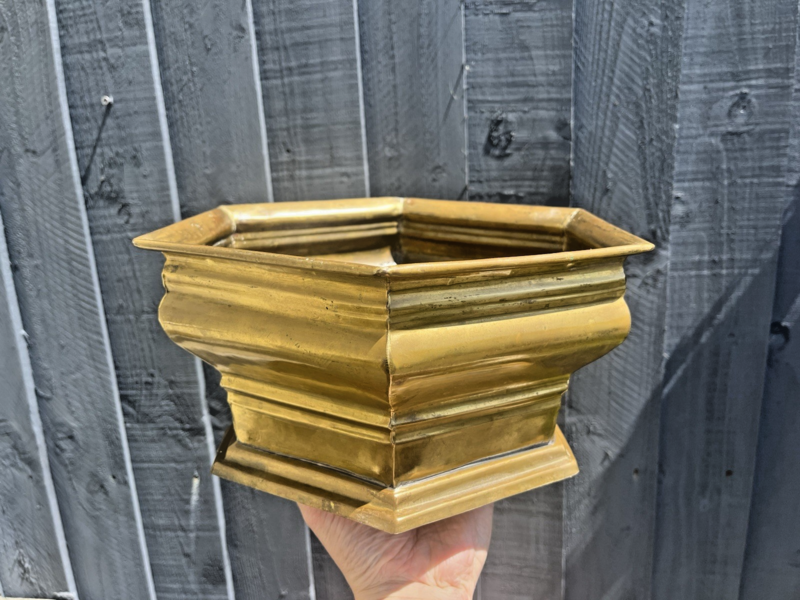 Art Deco Style Hexagonal Stepped Brass Planter Plant Cache Pot Antique ...