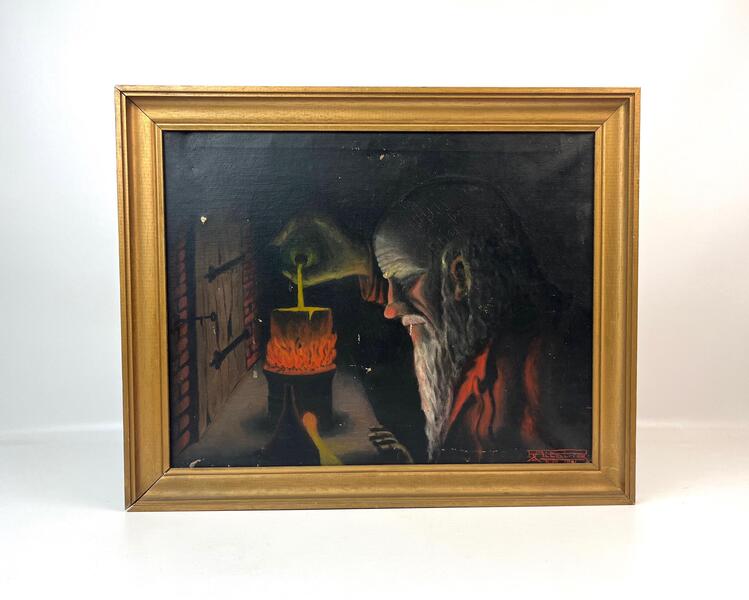 Rare Antique Alchemist In Laboratory Oil Painting Scientist ...