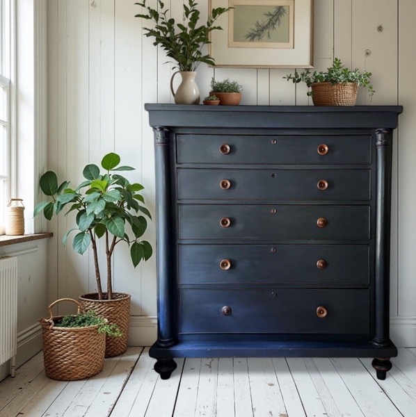 Large Antique Mahogany Georgian Painted Navy Blue Chest Of Drawers ...