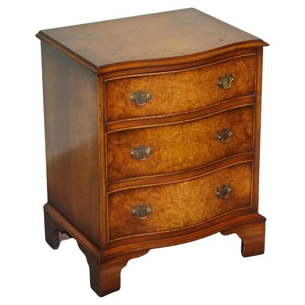 Bevan Funnell Reprodux Burr Walnut Serpentine Chest Drawer Bedside ...