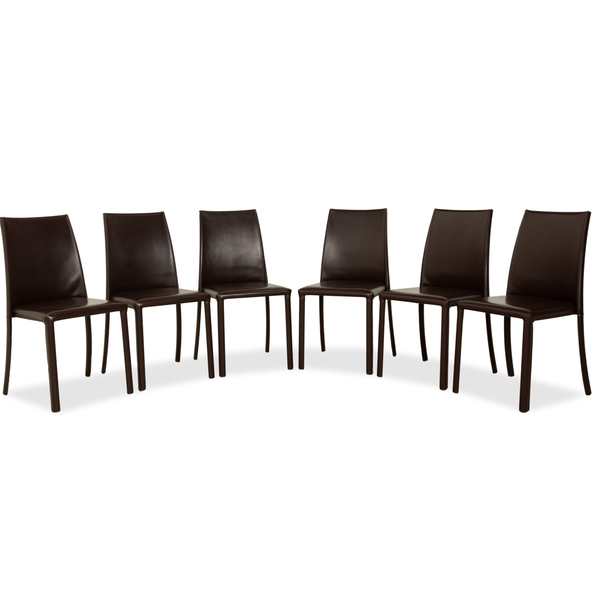 Set Of 6 Frag Leather Chairs Brown Chestnut Dining Room | Vinterior