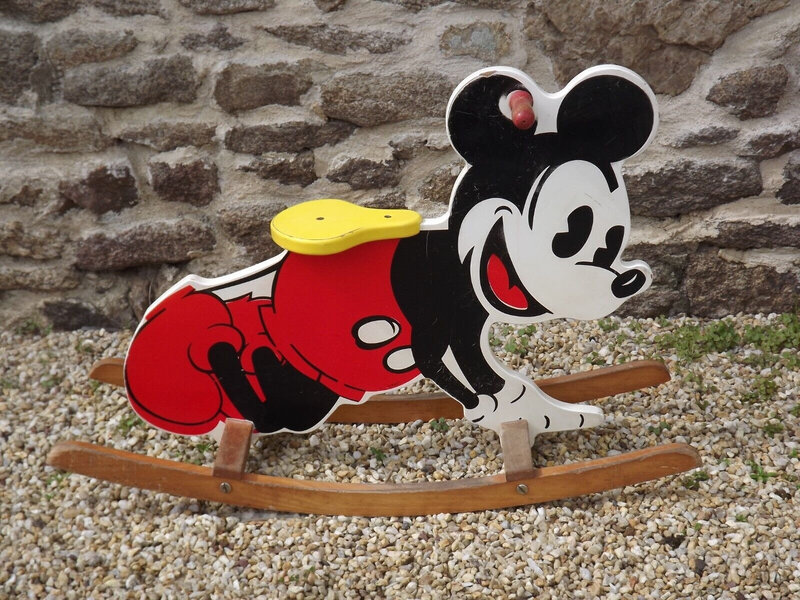 Childs French Vintage 1980s Mickey Mouse Disney Wooden Rocker Toy ...