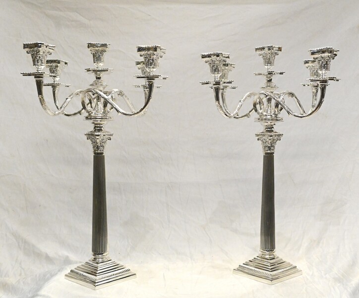 Regency Silver Plate Candelabras Doric Column Candles | Vinterior
