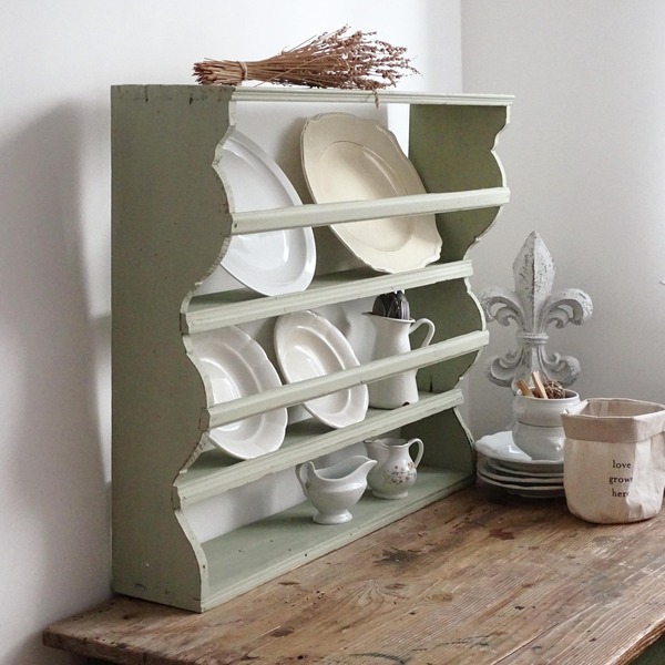Green French Wood 3 Tier Plate Rack: Shabby Chic Farmhouse Display ...