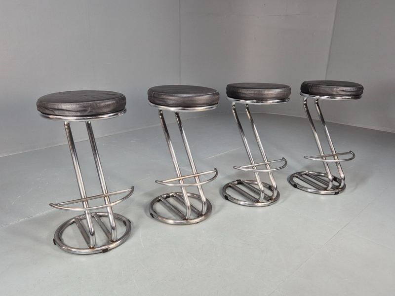 4 Vintage Bauhaus Style Bar Stools Black And Chrome 1980s Retro Eb10263 ...