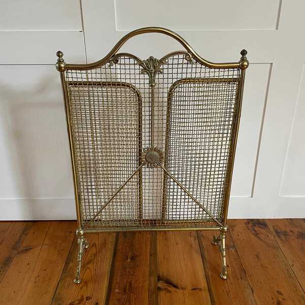 Antique Fire Screen Fireguard Gold Brass Metal Vintage Tri Fold ...