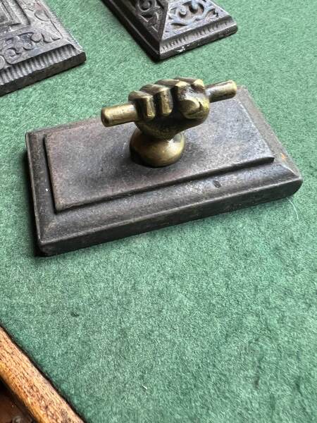 Antique Victorian Cast Iron And Bronze Paperweight. 3d Clasped Bronze ...