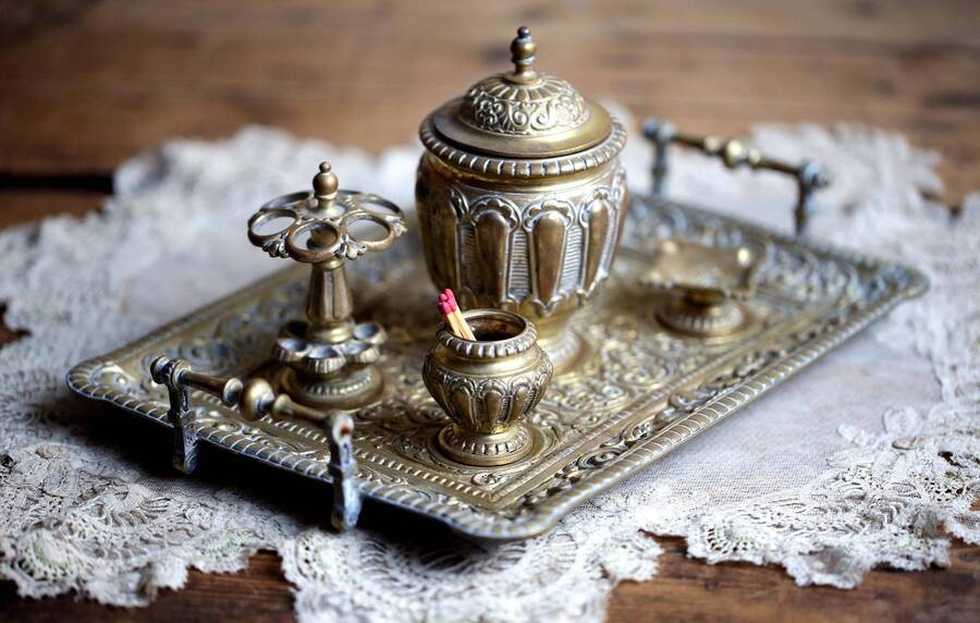Antique Smoking Tray French Rococo Style Cigar Set Cigarette Stand ...