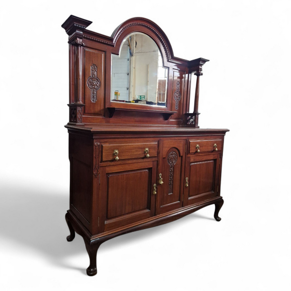 Antique Carved Sideboard Mahogany 3 Door Cupboard Mirror Back Side ...